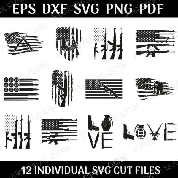 American Gun Flag Bundle Svg - File for Cricut | PickSVG