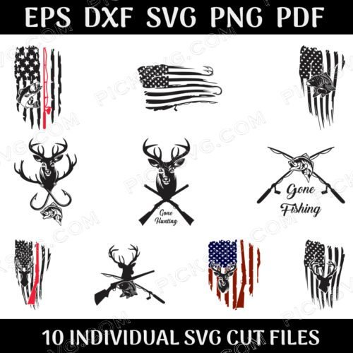 Fishing Hunting Flag Bundle Svg - File for Cricut | PickSVG
