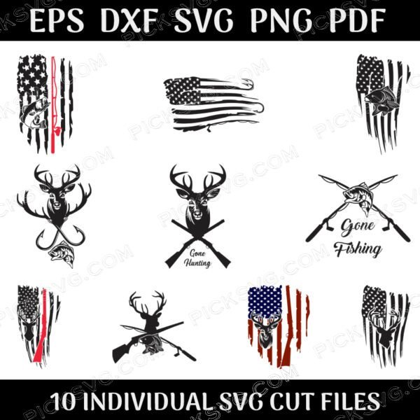 Fishing Hunting Flag Bundle Svg - File for Cricut | PickSVG